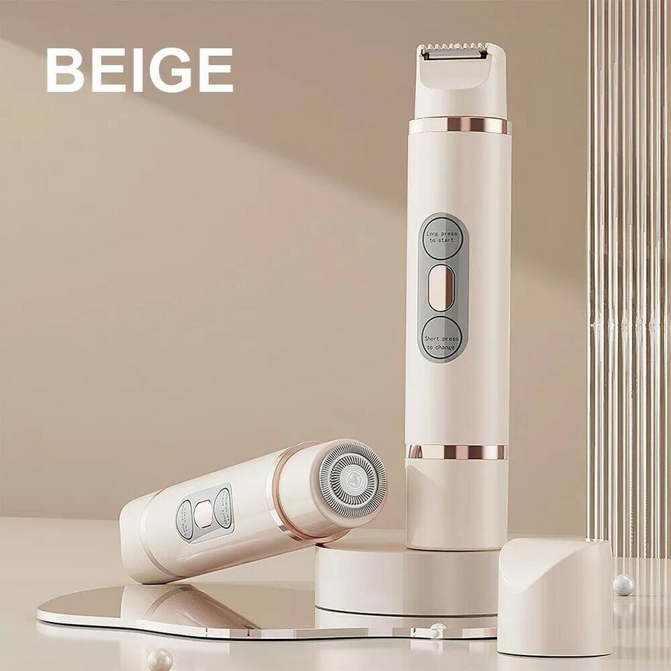 Электробритва 2 в 1 с двумя головками для женщин, триммер для зоны бикини, эпилятор для влажного и сухого использования, для чувствительной кожи