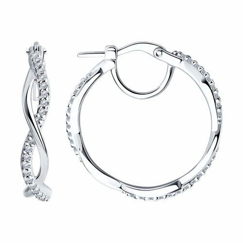 Серьги конго, серебро, 925 проба, родирование, фианит