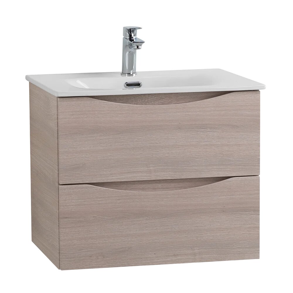 Тумба с раковиной BelBagno Marino-cer-mini 50 подвесная, 51 см, светлое дерево, глянцевая, из МДФ, с ящиками, раковина для ванной фаянсовая, прямоугольная, встроенный слив-перелив