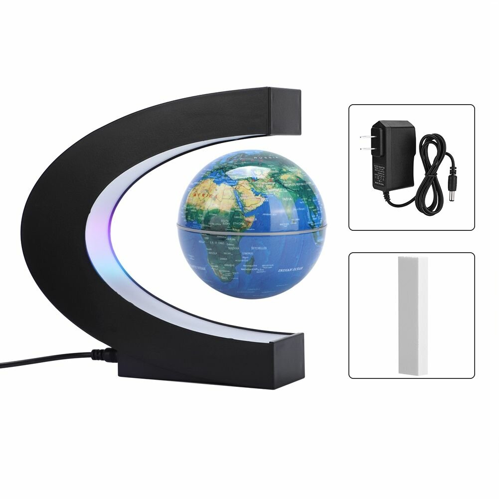 3-дюймовый плавающий магнитный левитационный шар в форме буквы С со светодиодной подсветкой, украшение в виде карты мира для домашнего офиса и подарков