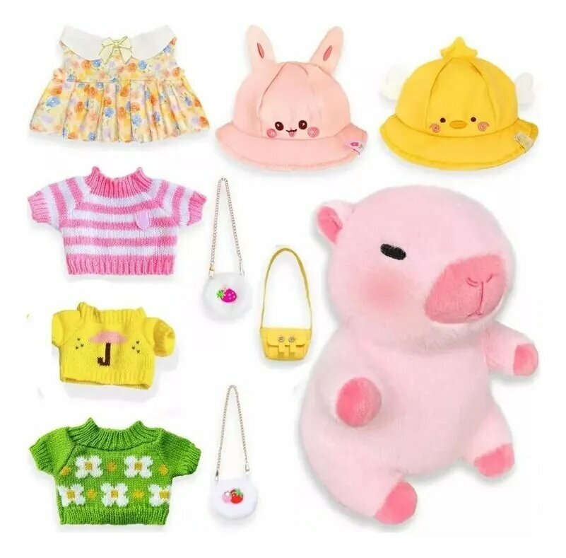 Мягкая игрушка Капибара (включает 9 предметов одежды и аксессуаров)
