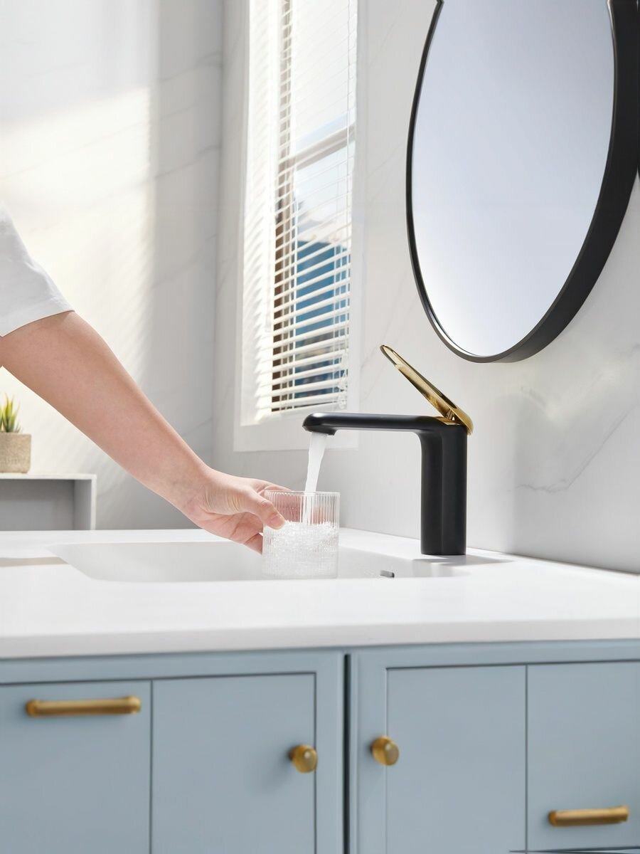 Смеситель для раковины СМАРТ_ВЕЙ 30901B1-315G, Черный/Золото