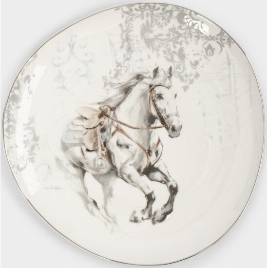 Тарелка закусочная Anna Lafarg White horse Конь 21 см, фарфор, белый, с серебристым кантом (ANLAF-FXY-160128-2)