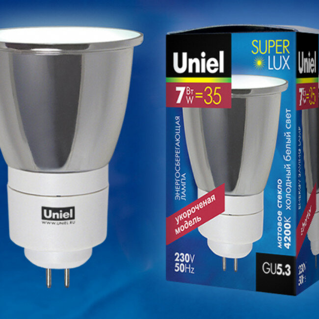 Энергосберегающая лампа Uniel JCDR, 7Вт, 4000К, GU5.3 плавный запуск, 4 шт. (МАГ)