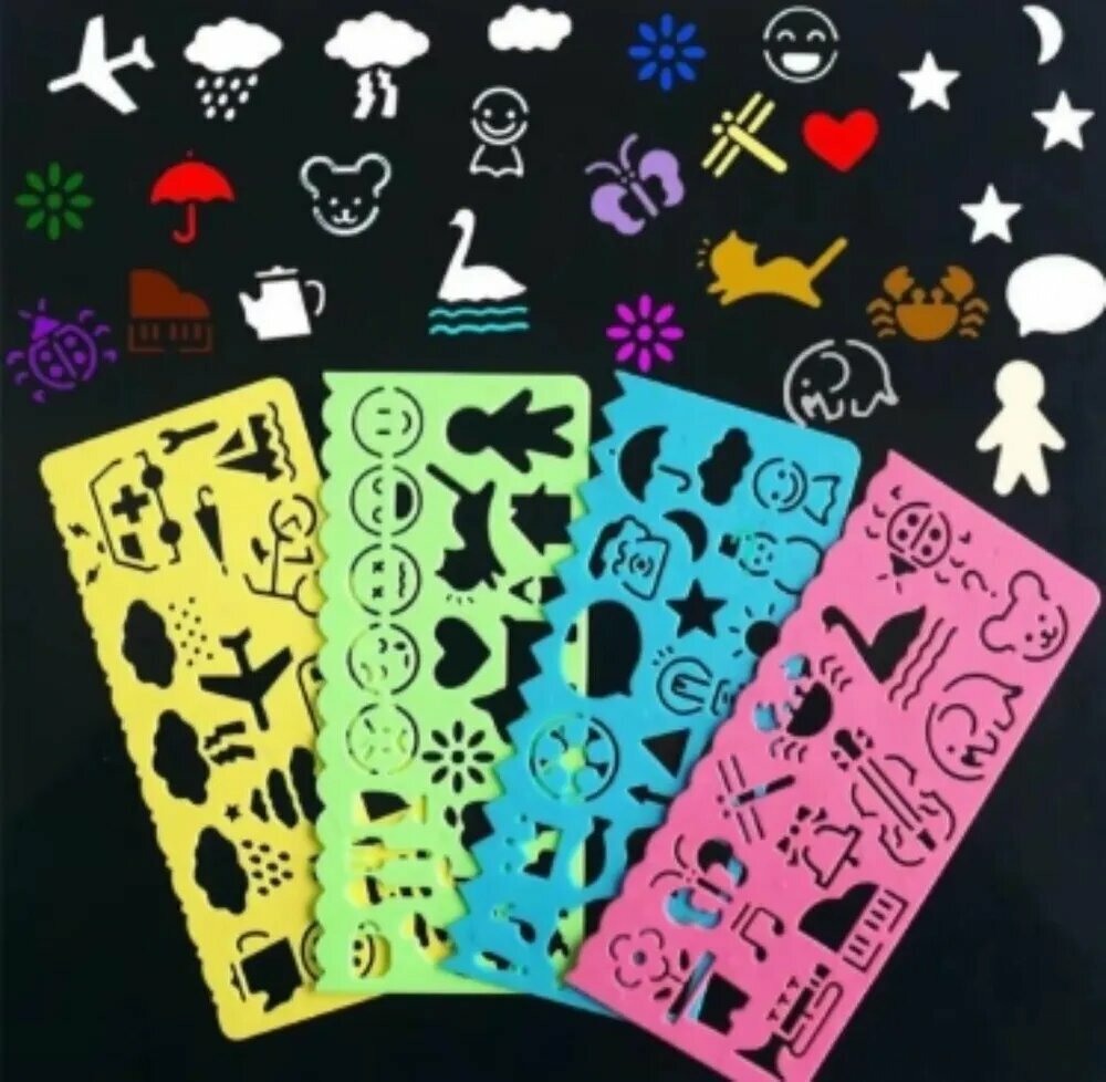 Набор трафаретов для рисования "Геометрические рисунки", 100 % новый, пластик, 15*6.5 см, 4 шт