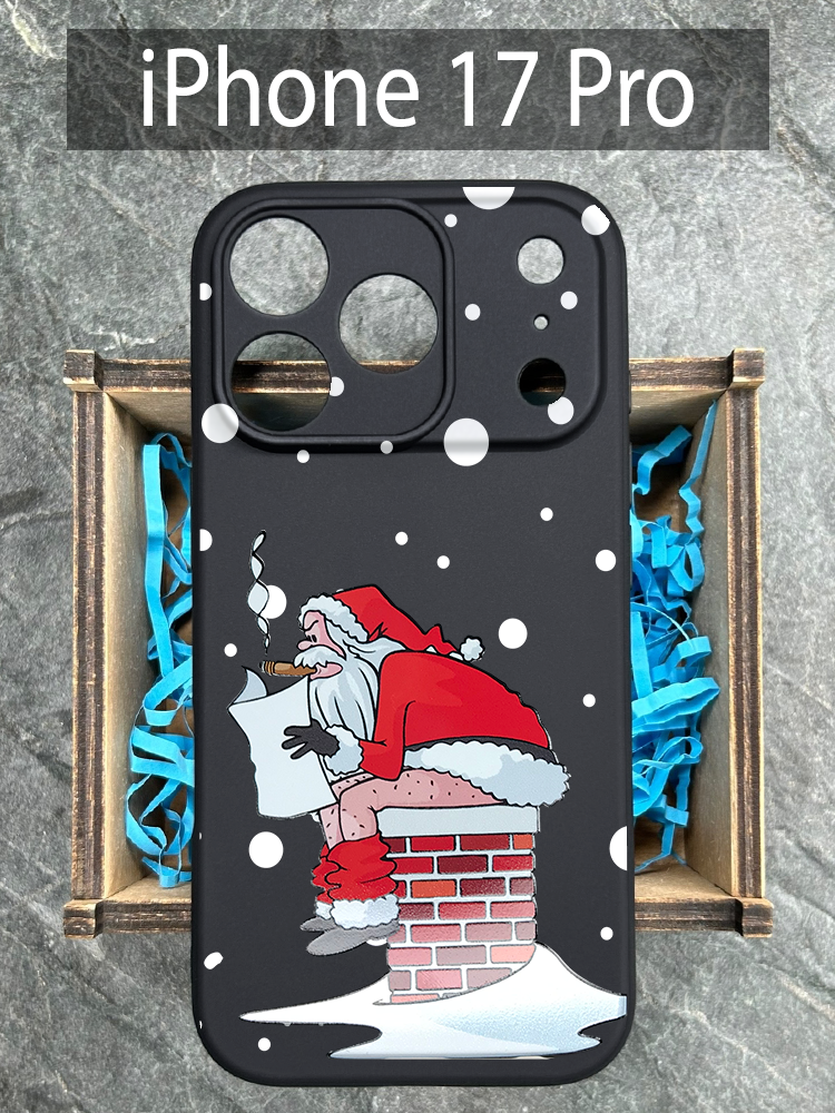 IPhone 17 Pro силиконовый новогодний чехол с принтом Санта для Айфон 17 Про