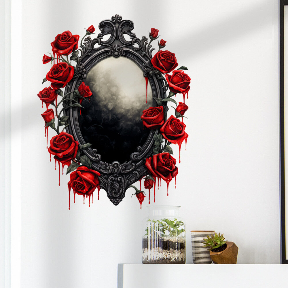 Готические наклейки на стену с красными розами и капающей кровью, ПВХ, съемные настенные наклейки для гостиной, спальни, темный эстетический декор, 28 x 34 см