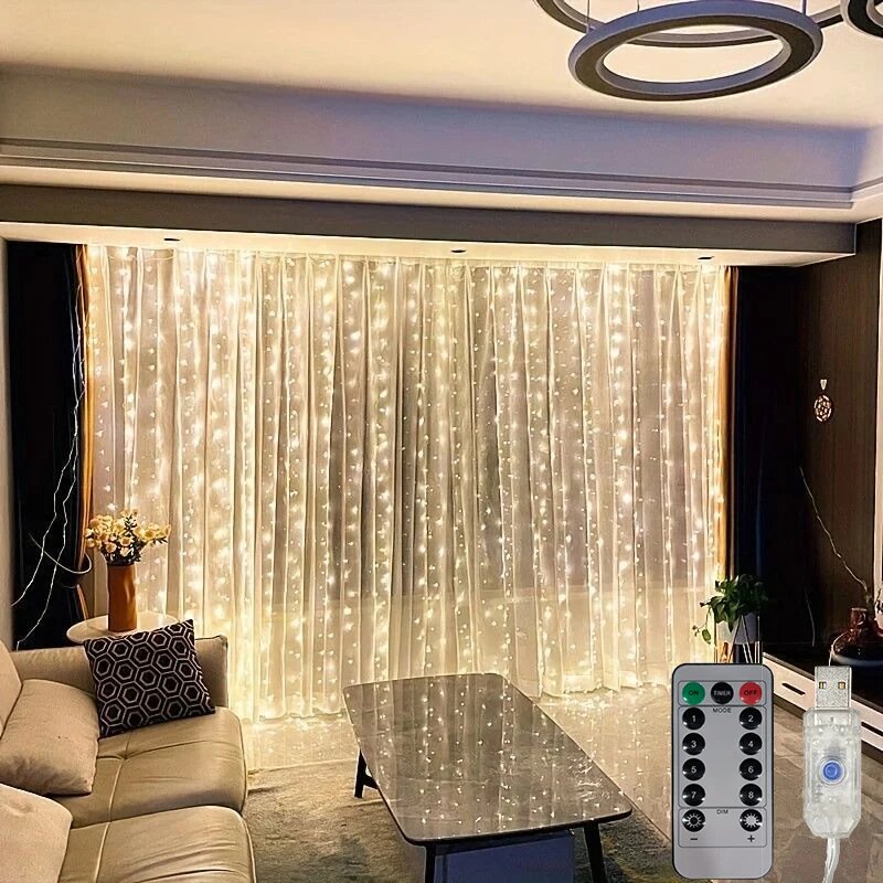 Светодиодная гирлянда-штора Warm, 300 LED, 3x3м, USB, 8 режимов