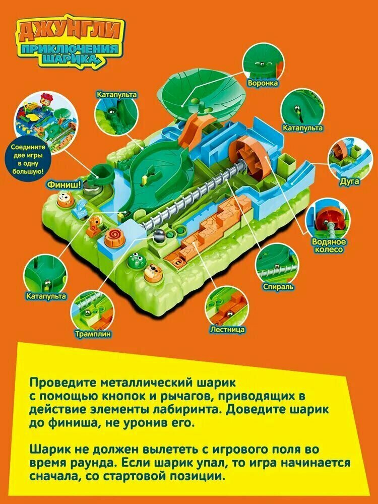 Приключения Шарика Версия 2.0 Джунгли / Настольная Игра для Детей и Взрослых / Лабиринт развивает Логику и Координацию, Icoy Toys