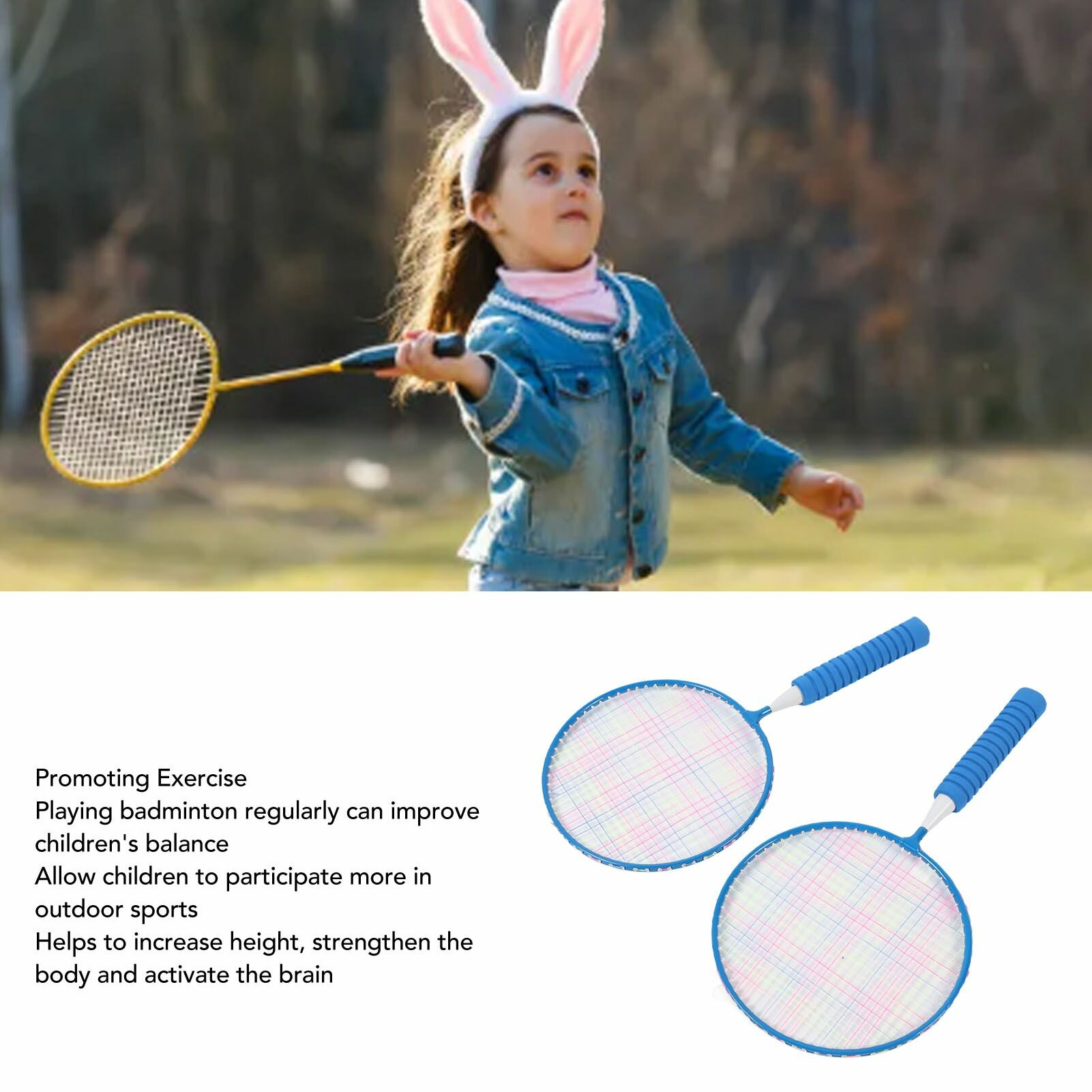 Детский набор для бадминтона Легкая детская ракетка для бадминтона с 3 воланами, сумка для переноски, ремешок для захвата, для детей от 3 до 12 лет, синий