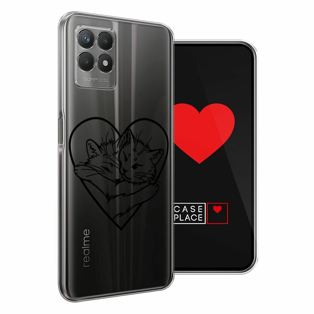 Чехол на Realme 8i / Реалми 8i с принтом "Влюблённые котики рисунок 3 - 14 февраля", прозрачный — фото 1