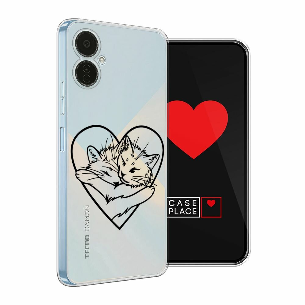Чехол на Tecno Camon 19 Neo / Техно Камон 19 Нео с принтом "Влюблённые котики рисунок 3 - 14 февраля", прозрачный — фото 1