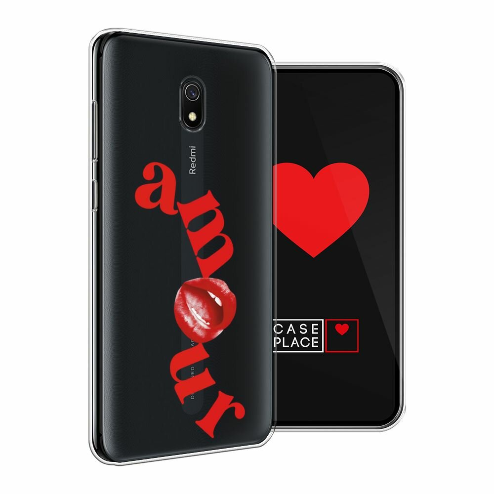 Чехол на Xiaomi Redmi 8A / Сяоми Редми 8А с принтом "Amour lips - 14 февраля", прозрачный — фото 1