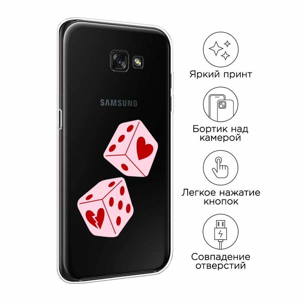 Чехол на Samsung Galaxy A7 2017 / Самсунг Галакси А7 2017 с принтом "Игральные кубики любви - 14 февраля", прозрачный — фото 1