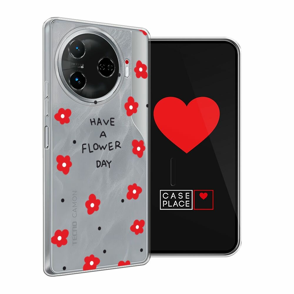 Чехол на Tecno Camon 30 Pro 5G / Текно Камон 30 Про 5G с принтом "Have a flower day 2", прозрачный — фото 1