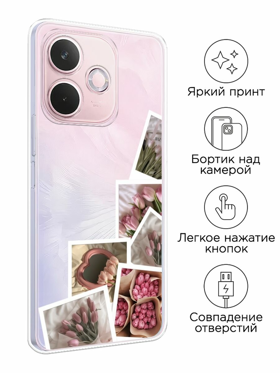 Чехол на Oppo A5 Pro / Оппо А5 Про с принтом "Весенние фото - 8 марта", прозрачный — фото 1