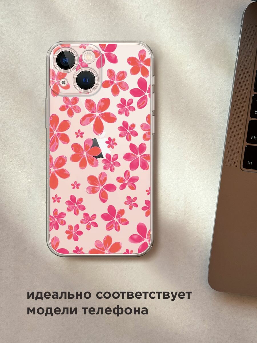 Чехол на Apple iPhone 13 mini / Айфон 13 мини с принтом "Росыпь ярких цветов", прозрачный — фото 1