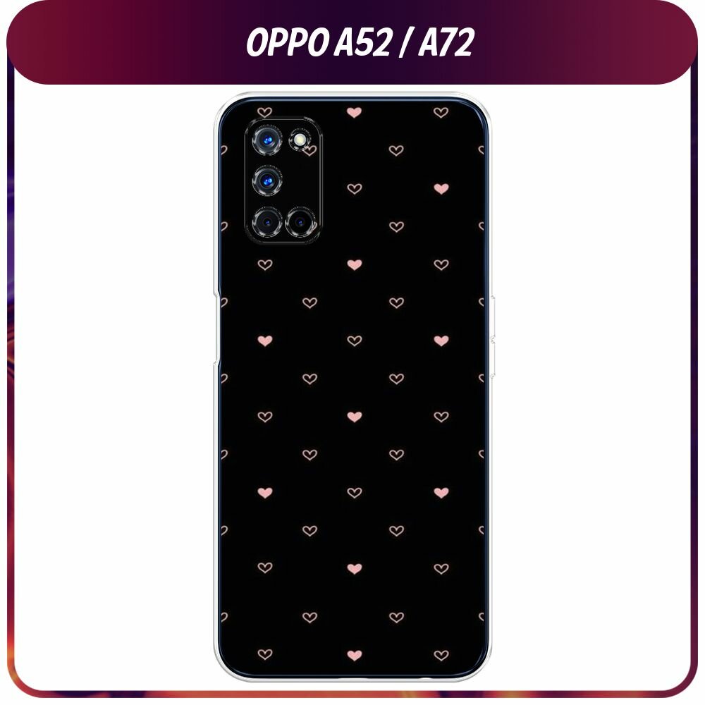 Чехол на Oppo A52/A72 / Оппо A52/A72 с принтом "Черный фон и сердечки"