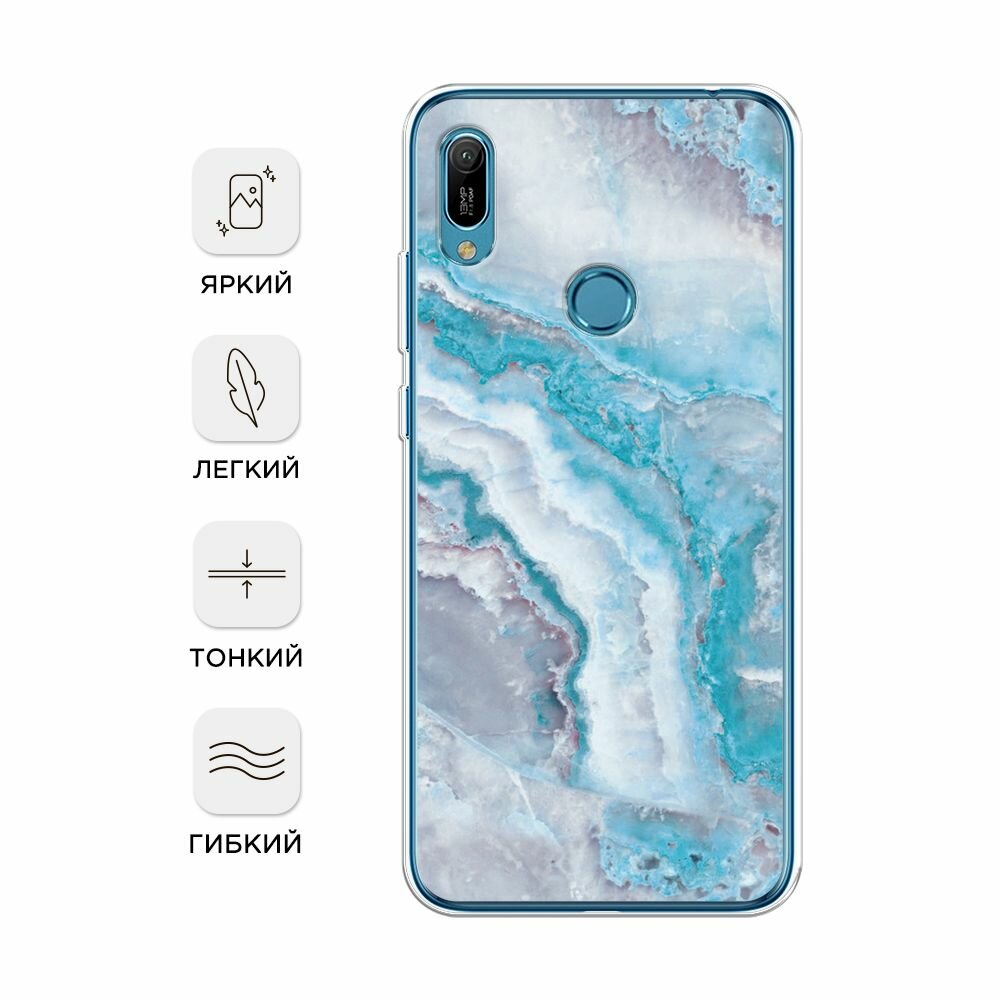 Чехол на Honor 8A/8A Pro/Huawei Y6s/Y6 2019 / Хонор 8А с принтом "Нежно-голубой мрамор" — фото 1