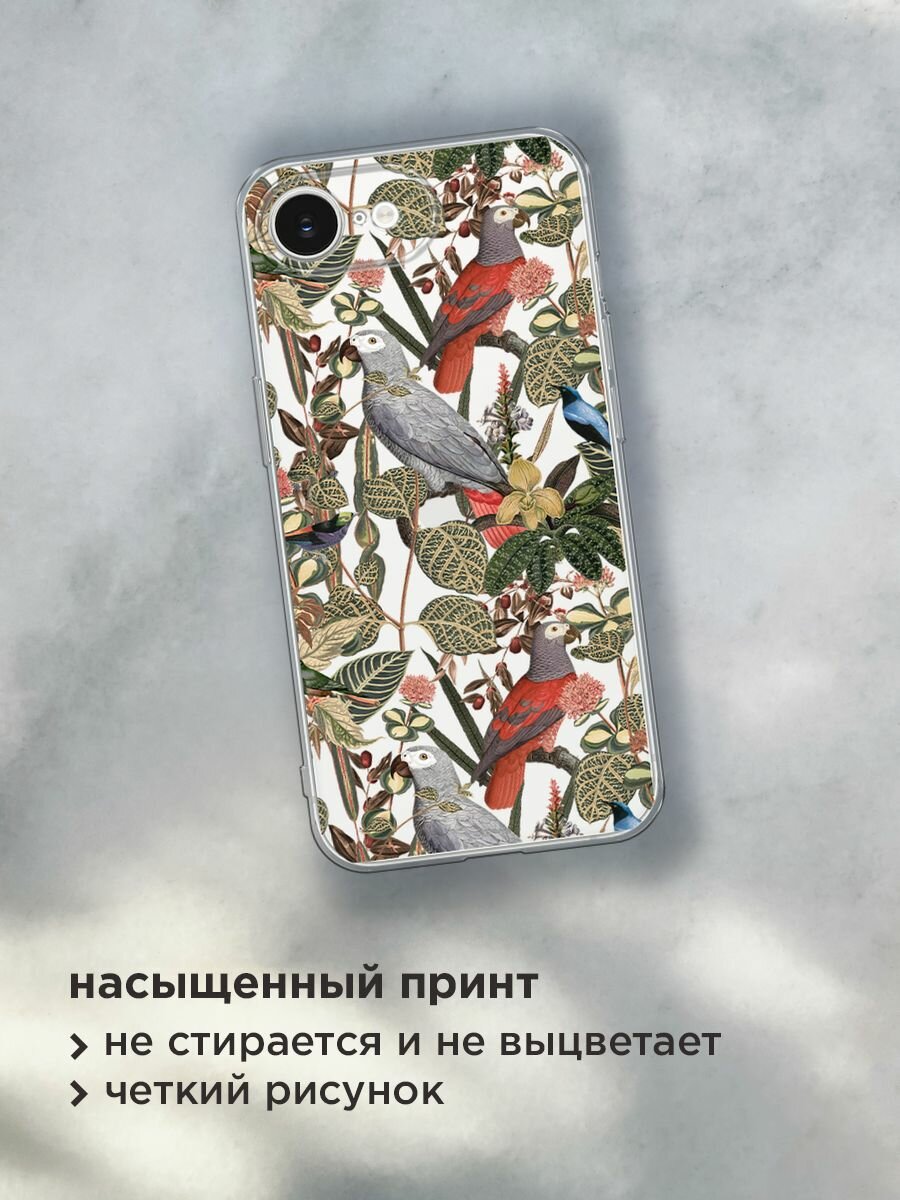 Чехол на Apple iPhone 16e/17e / Айфон 16е/17e с принтом "Tropical pattern", прозрачный — фото 1