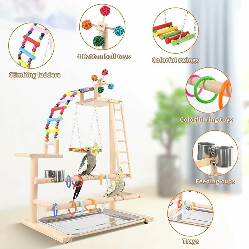 Стенд Для Попугая, Интерактивная подставка для деревянного попугая, Размер: 46*31*70 см