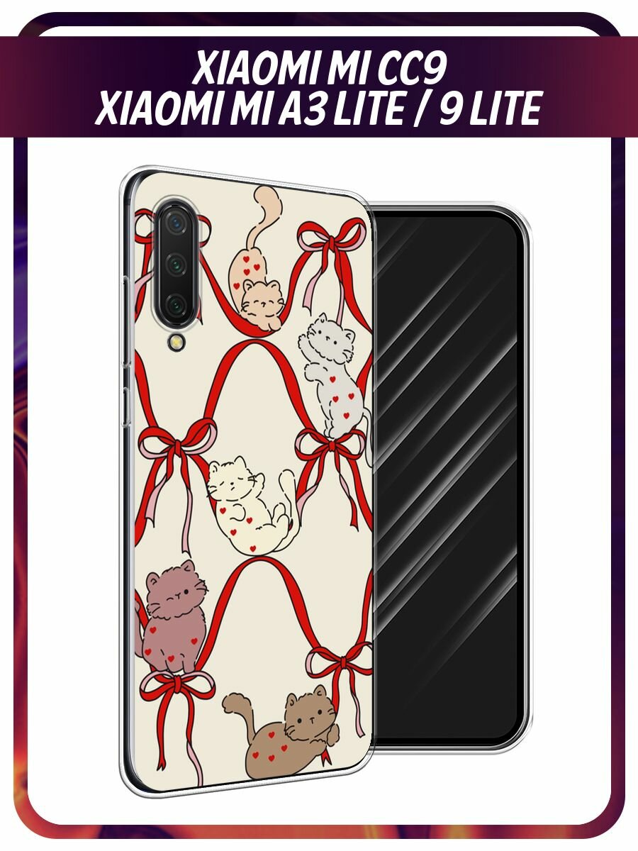 Чехол на Xiaomi Mi CC9/A3 Lite/9 Lite / Сяоми Mi CC9/A3 Lite/9 Lite с принтом "Котики в ленточках 1"