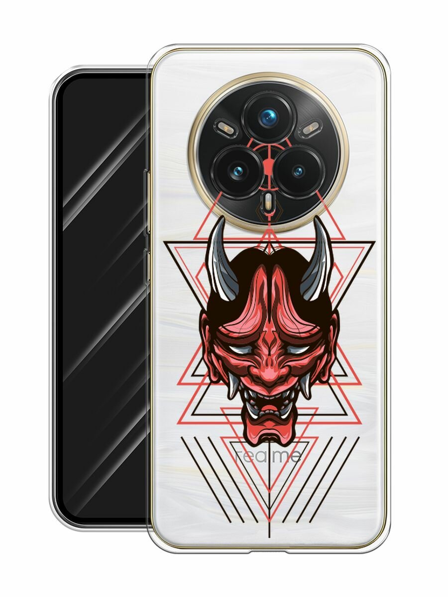 Чехол на Realme 14 Pro+ / Реалми 14 Про+ с принтом Hanya Oni mask, прозрачный — фото 1