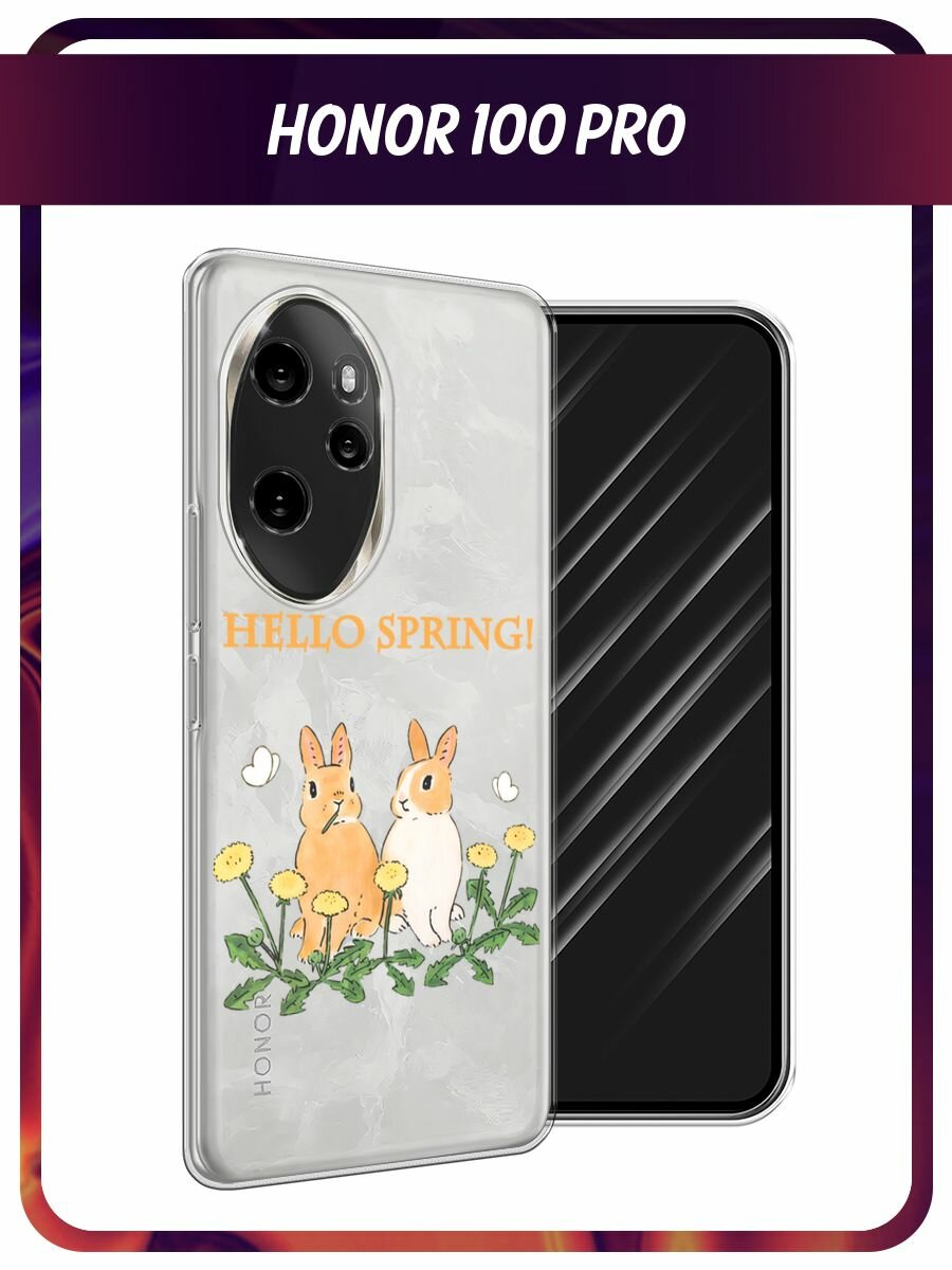 Чехол на Honor 100 Pro / Хонор 100 Про с принтом "Весенние кролики", прозрачный