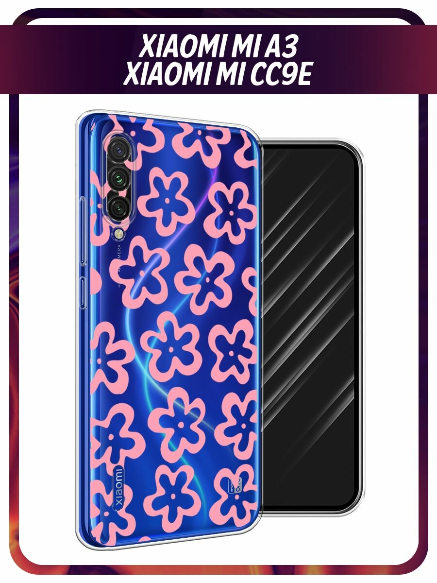 Чехол на Xiaomi Mi CC9E/Mi A3 / Сяоми Mi CC9E/Mi A3 с принтом "Простые розовые цветочки", прозрачный