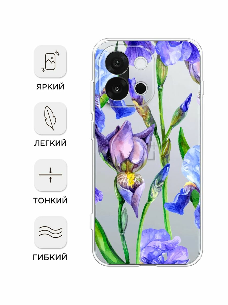 Чехол на OnePlus 13T / Ван Плас 13Т с принтом "Синие ирисы", прозрачный — фото 1