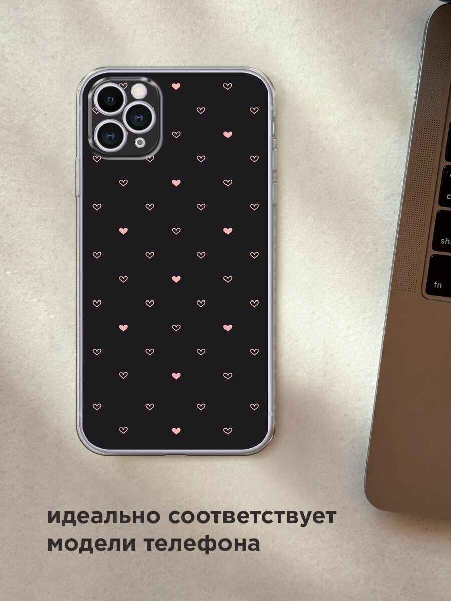 Чехол на Apple iPhone 11 Pro / Айфон 11 Про с принтом "Черный фон и сердечки" — фото 1