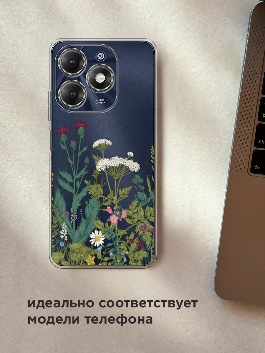 Чехол на Itel A70 / Ител А70 с принтом "Дикие полевые цветы", прозрачный — фото 1