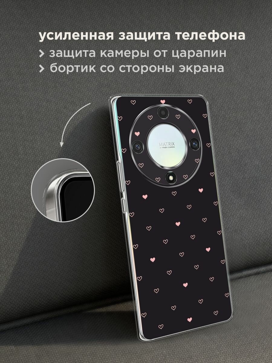 Чехол на Honor X9A / Хонор X9A с принтом "Черный фон и сердечки" — фото 1