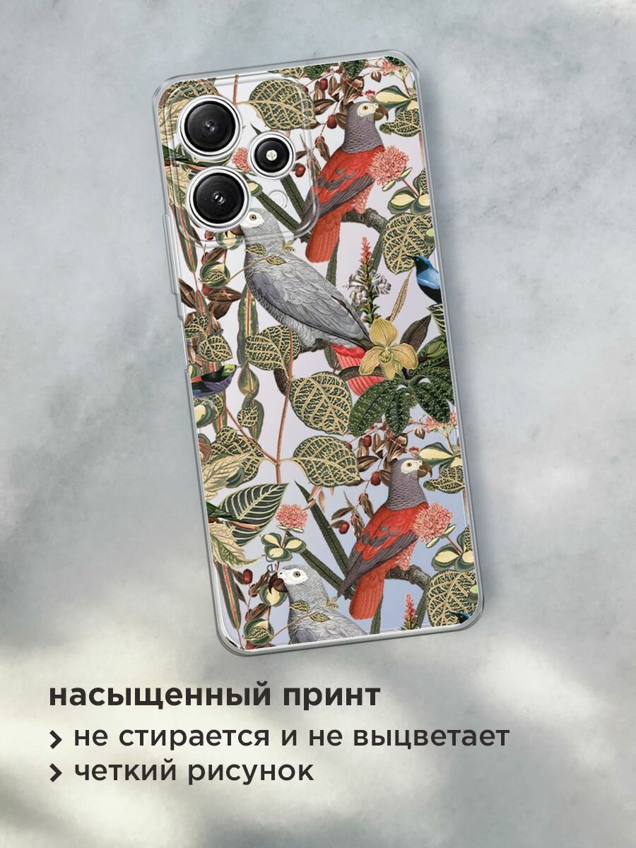 Чехол на Xiaomi Redmi 12 / Сяоми Редми 12 с принтом "Tropical pattern", прозрачный — фото 1