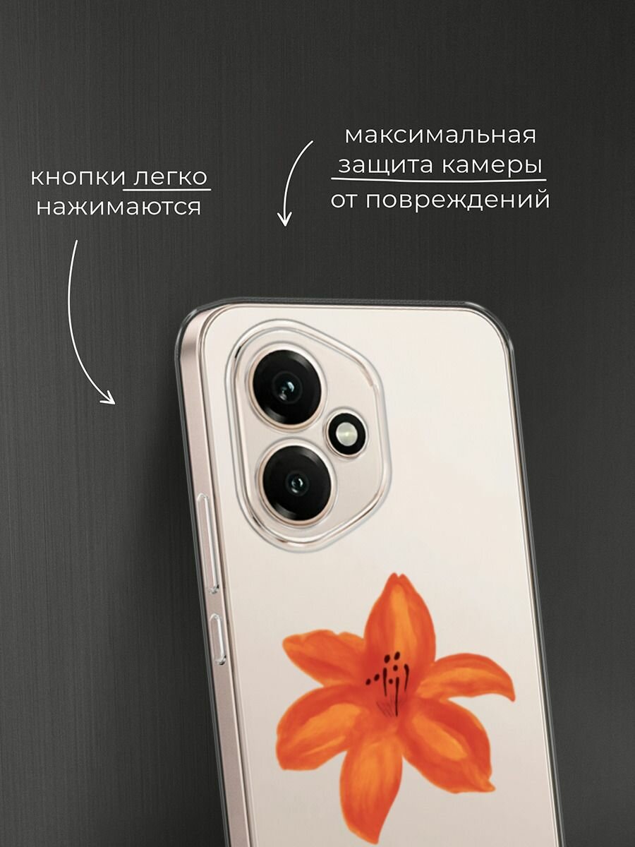 Чехол на Honor 400 / Хонор 400 с принтом "Оранжевый цветок", прозрачный — фото 1