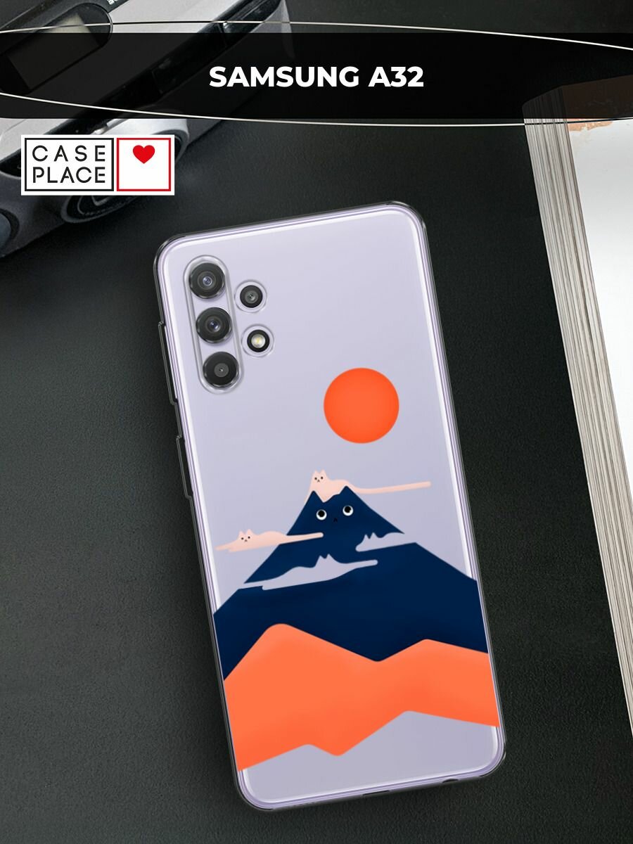 Чехол на Samsung Galaxy A32 / Самсунг Галакси А32 с принтом "Кот-гора", прозрачный