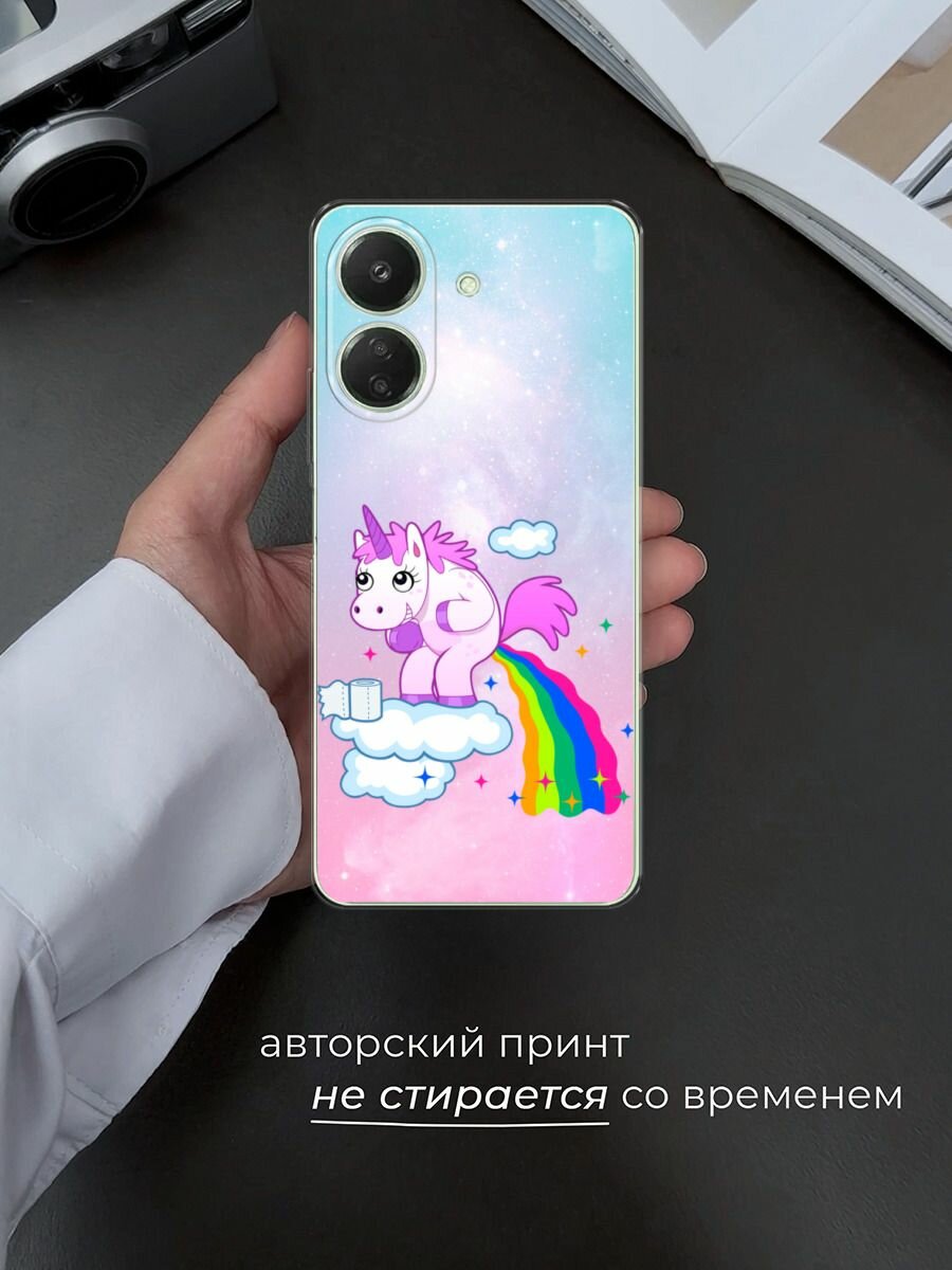 Чехол на Xiaomi Redmi 13C/Poco C65 / Сяоми Редми 13C/Поко С65 с принтом "Единорог какает" — фото 1