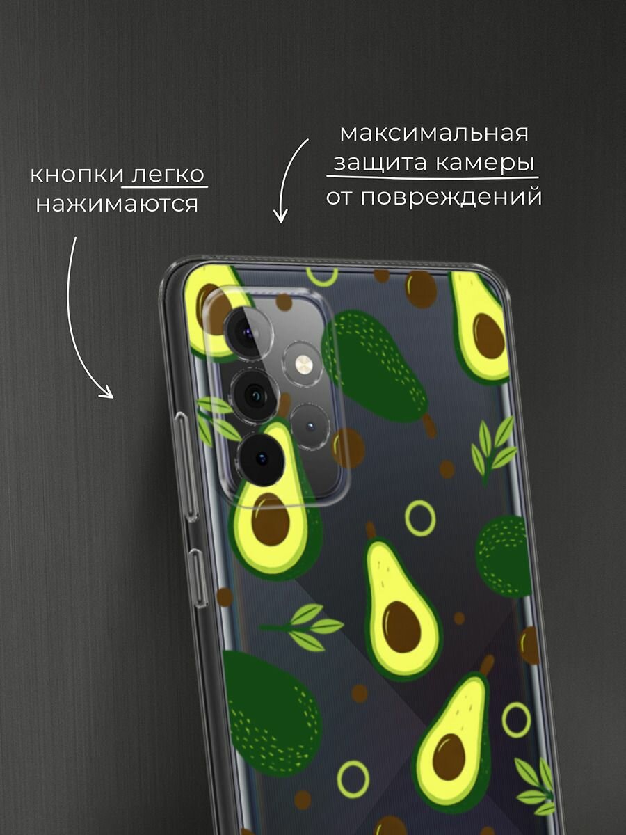 Чехол на Samsung Galaxy A72 / Самсунг Галакси А72 с принтом "Авокадо паттерн", прозрачный — фото 1