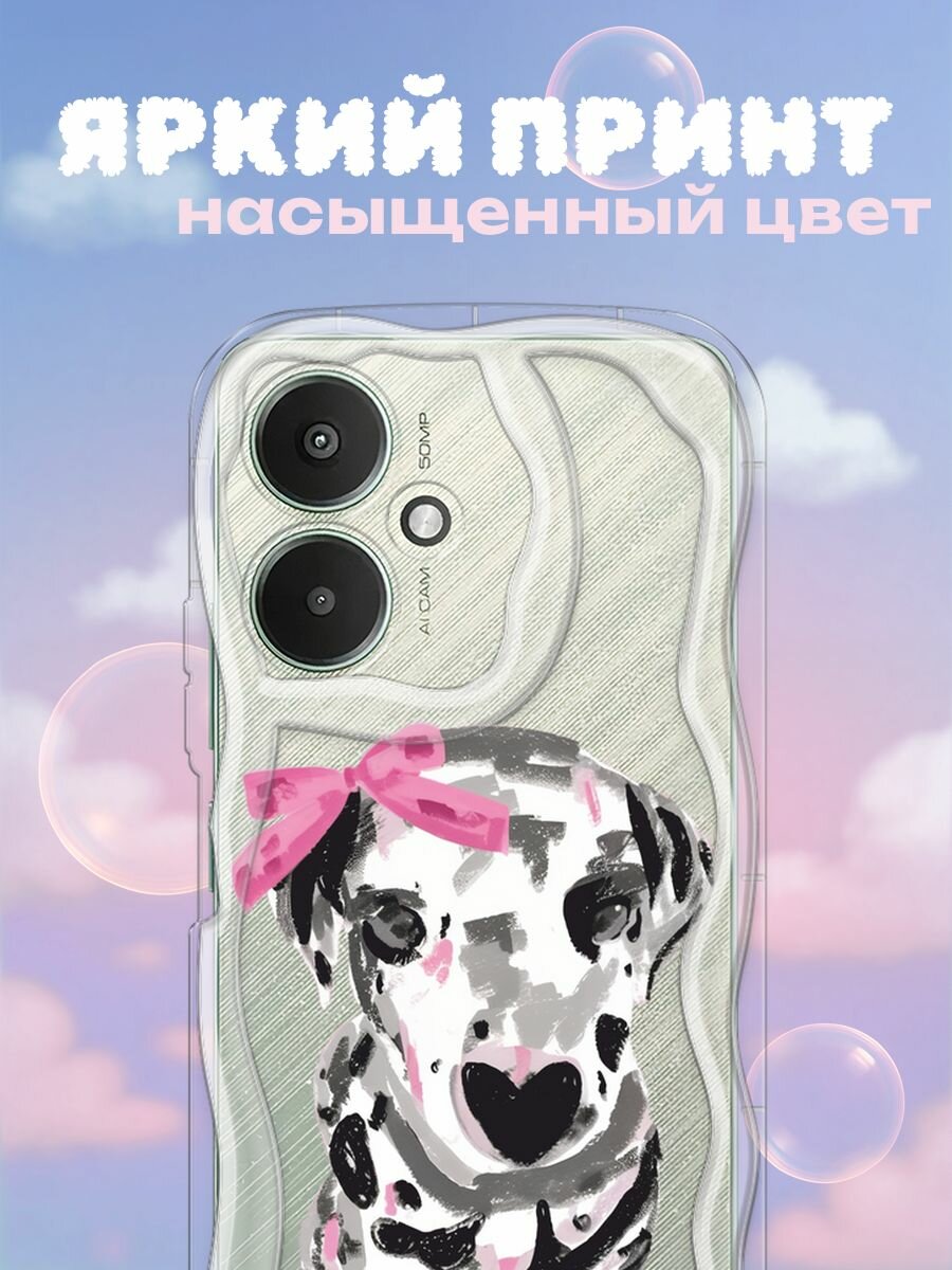 Чехол на Xiaomi Redmi 13C/Poco C65 / Редми 13C/Поко C65 с принтом "Далматинец с бантиком 3" — фото 1