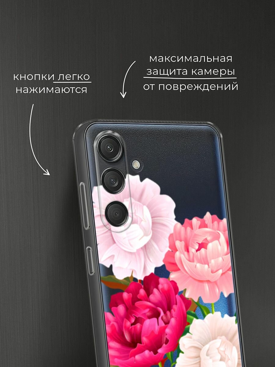 Чехол на Samsung Galaxy M55 / Самсунг M55 с принтом "Большие пионы", прозрачный — фото 1
