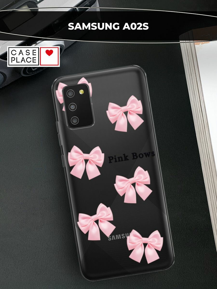 Чехол на Samsung Galaxy A02s / Самсунг Галакси A02s с принтом "Pink Bows", прозрачный