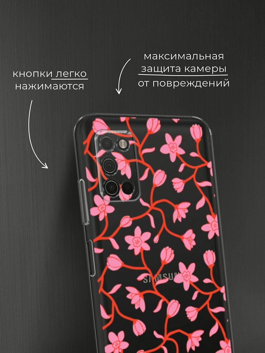 Чехол на Samsung Galaxy A03S / Самсунг Галакси A03S с принтом "Красное переплетение веточек", прозрачный — фото 1