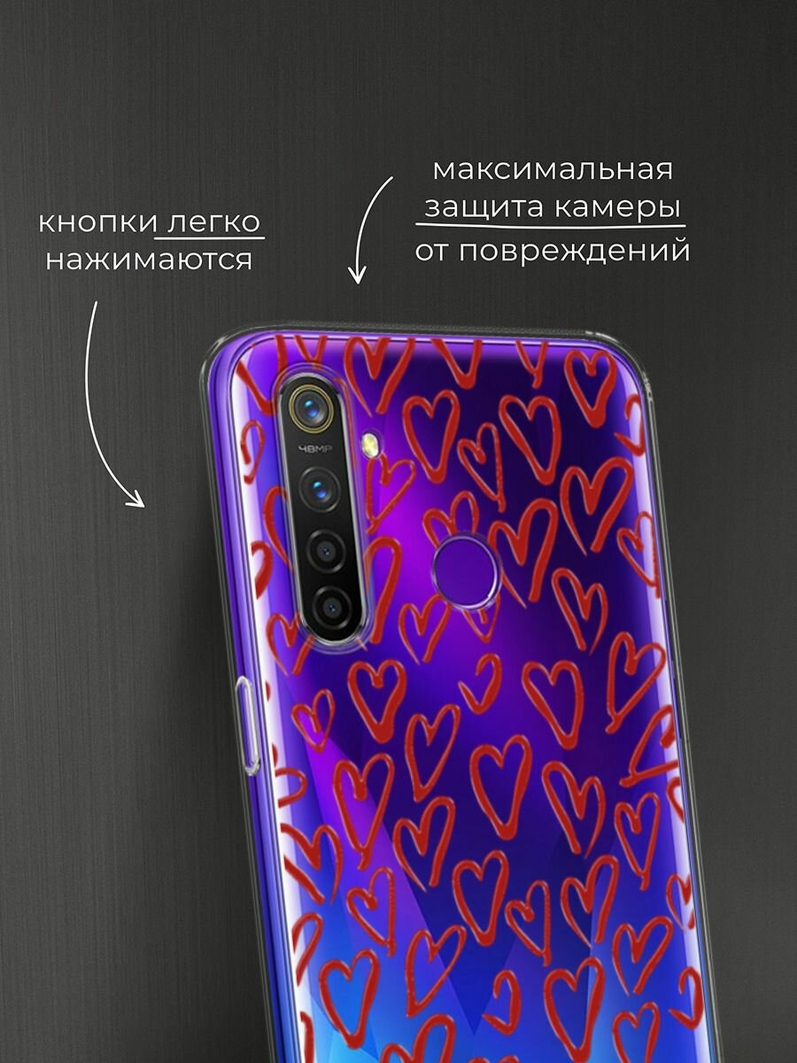 Чехол на Realme 5 Pro / Реалми 5 Про с принтом "Легкие бордовые сердечки" — фото 1