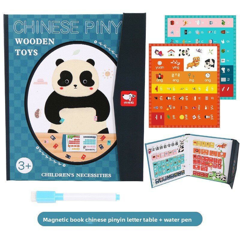 Образовательная деревянная азбука панда книга с магнитными буквами для детей обучение и узнавание