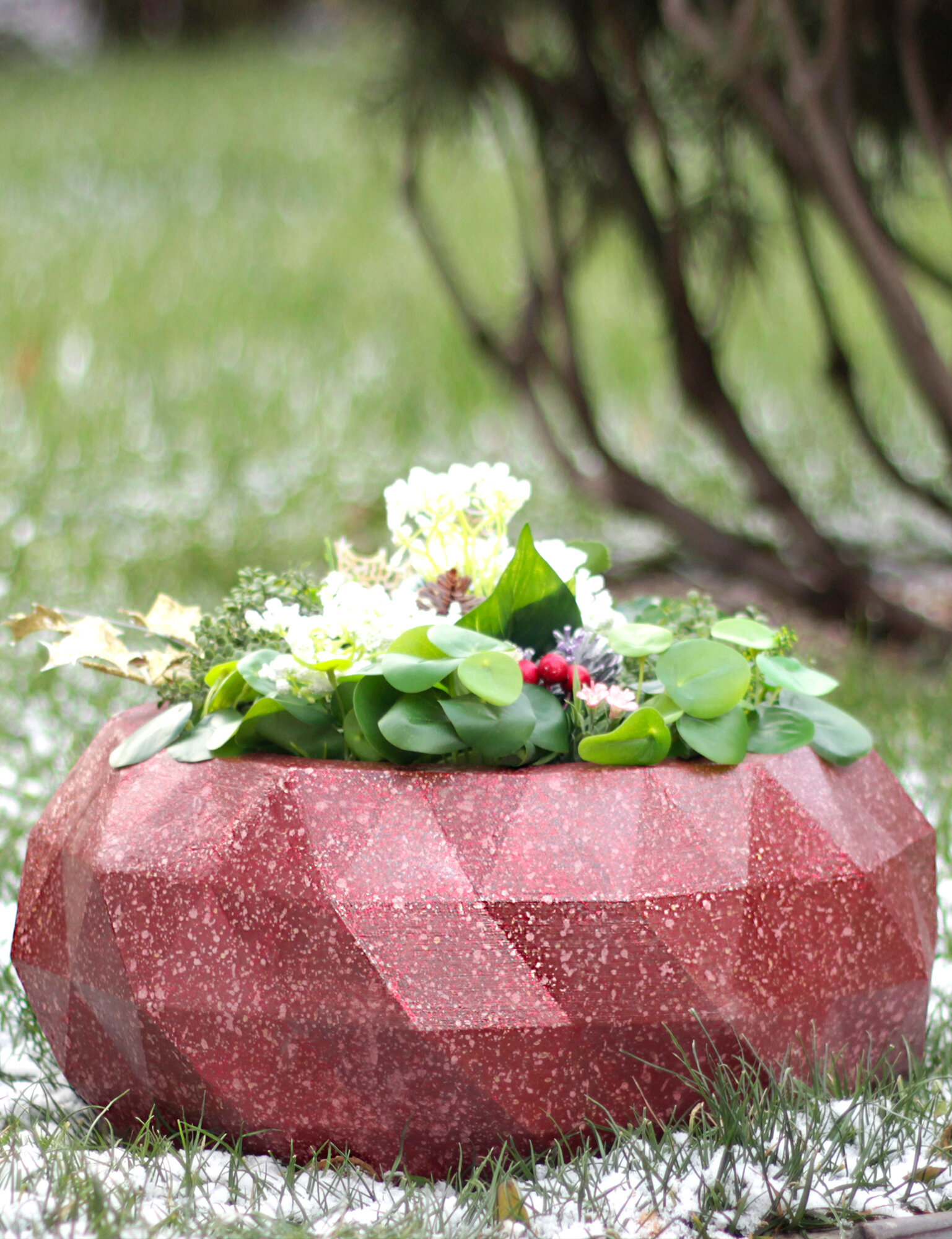 Вазон "Бисер", для улицы, из бетона, красный, коричнево-красный, 42 см