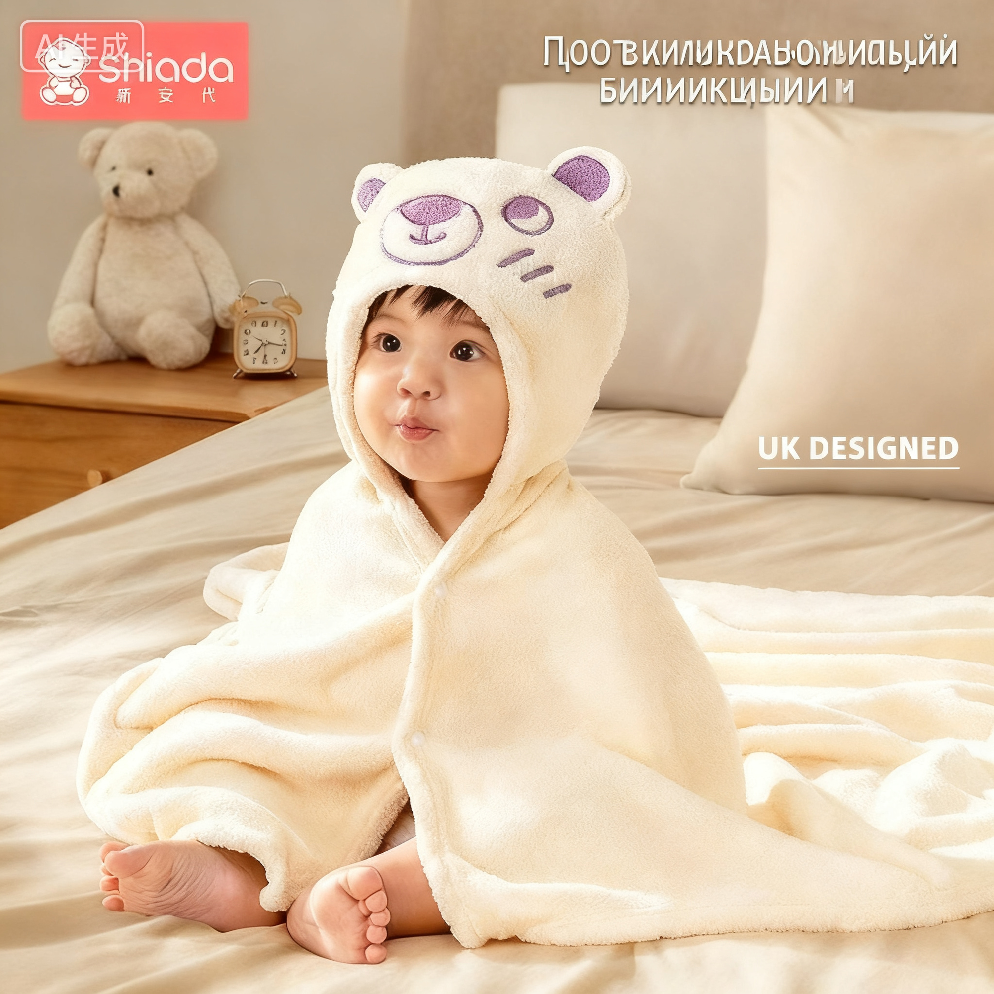 Полотенце Rudiks, для новорожденных, с капюшоном, 100%, хлопок, цвет латте, 100x100 см