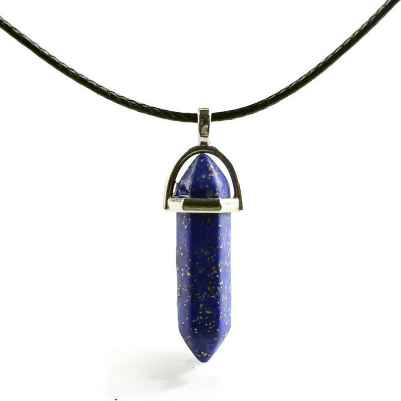 Gorgeous natural quartz crystal hexagonal pendant necklace for chakra healing lapis lazuli