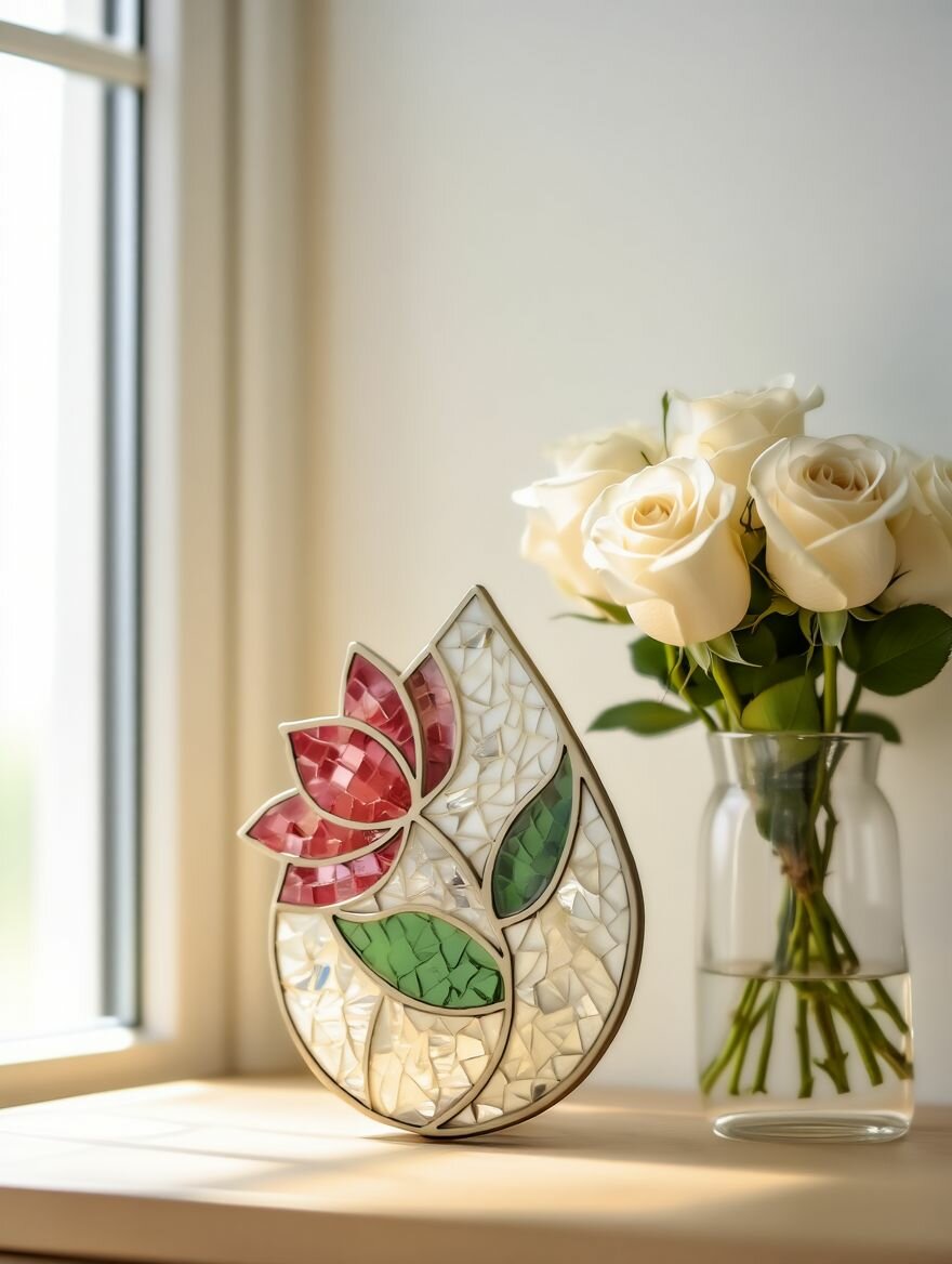 Набор для творчества мозаика стеклянная Капелька Цветок , витражное стекло , 10 цветов , 50 элементов.