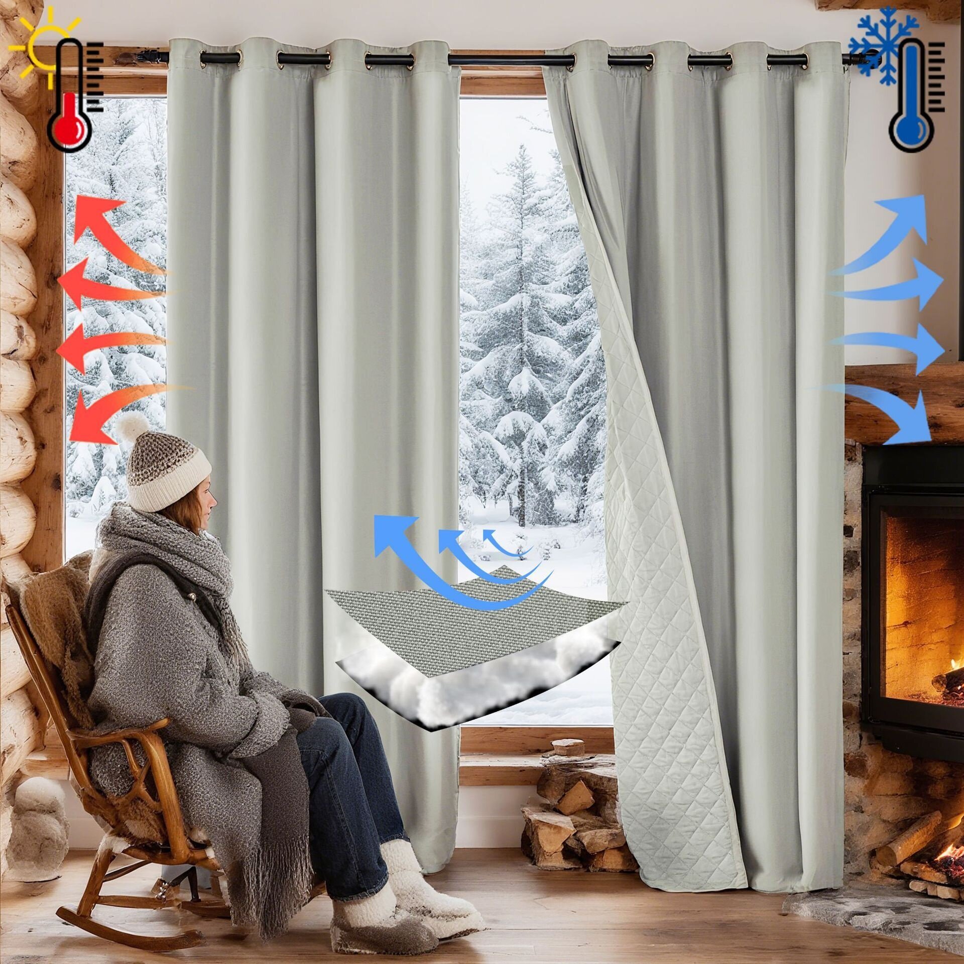 Шторы блэкаут с утеплителем, 1 шт, серый, современные, 132x244 см