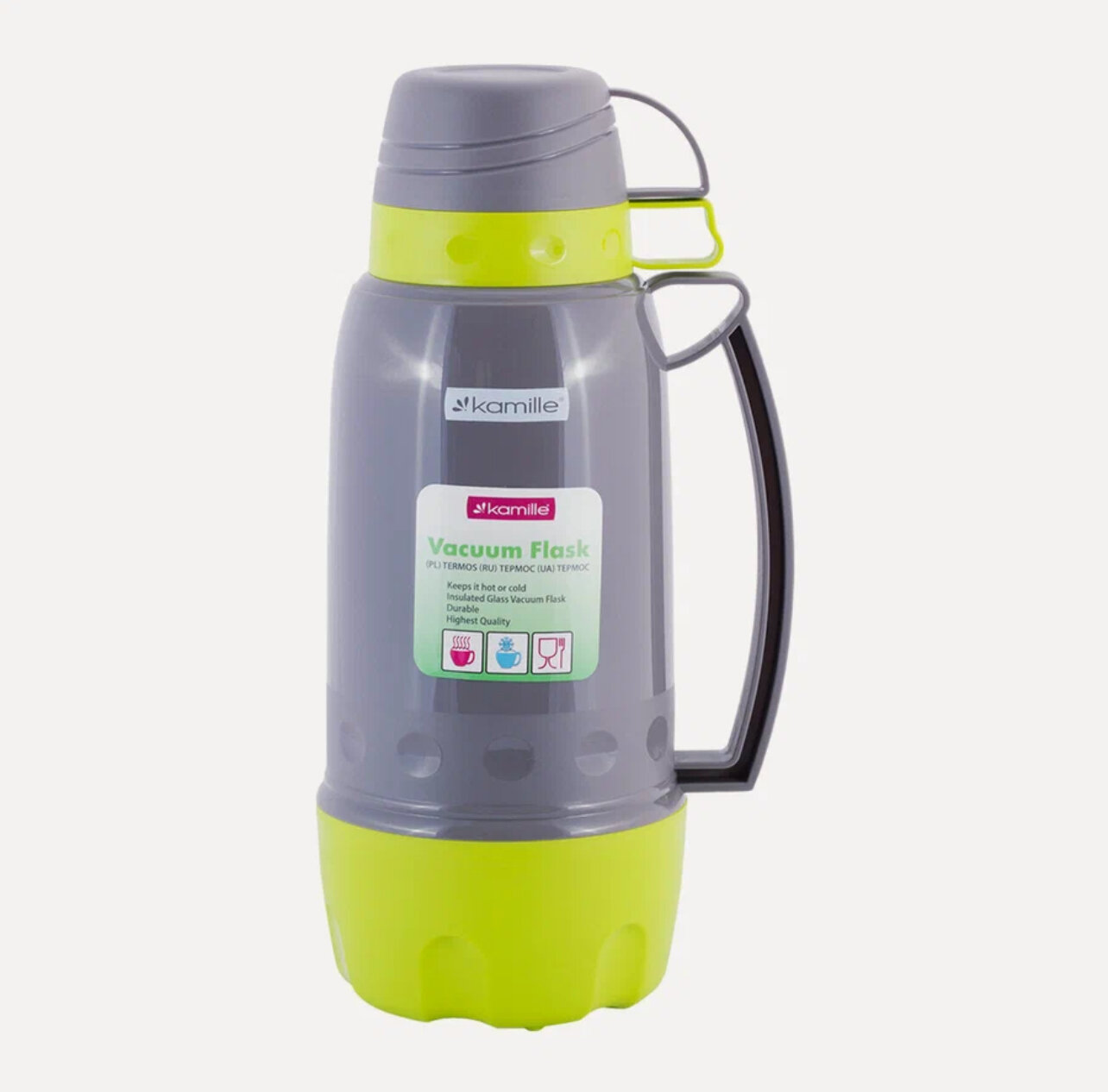 Термос 1,8 л. со стеклянной колбой Kamille KM 2081 пластиковый корпус (2081 / зеленый)